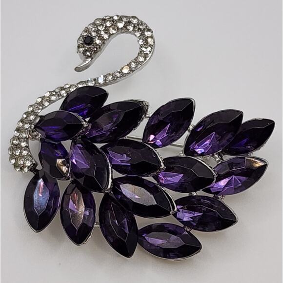 Jewelry | Elegant Swan Brooch Purple Faux Jewel And Rhinestone Classic ...